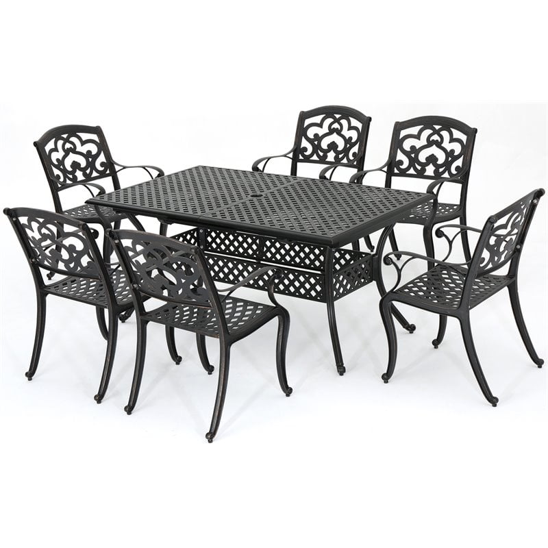 Noble House Abigal 7 Piece Aluminum Expandable Patio Dining Set In