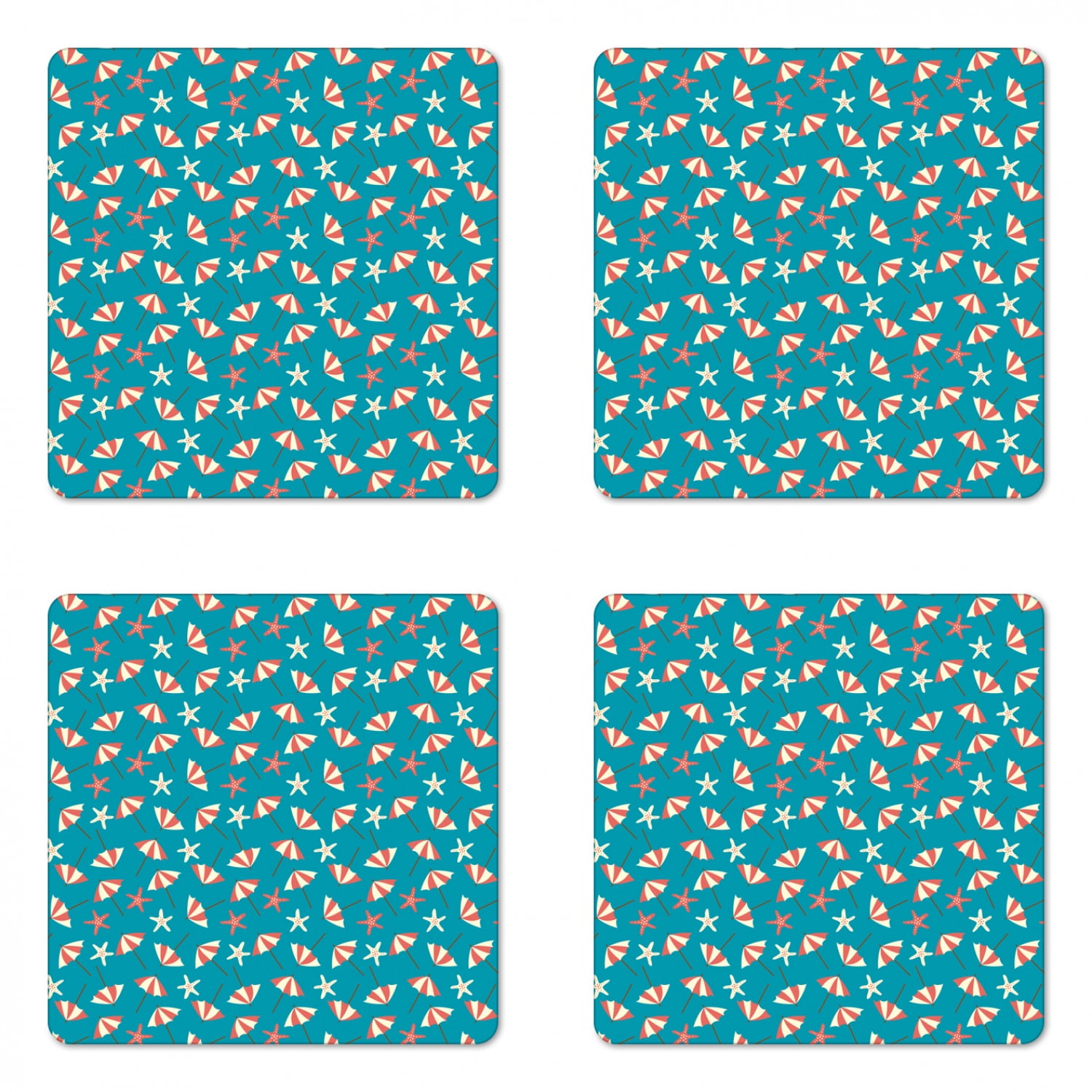 Summer Coaster Set of 4, Holiday Theme with Beach Umbrellas and ...
