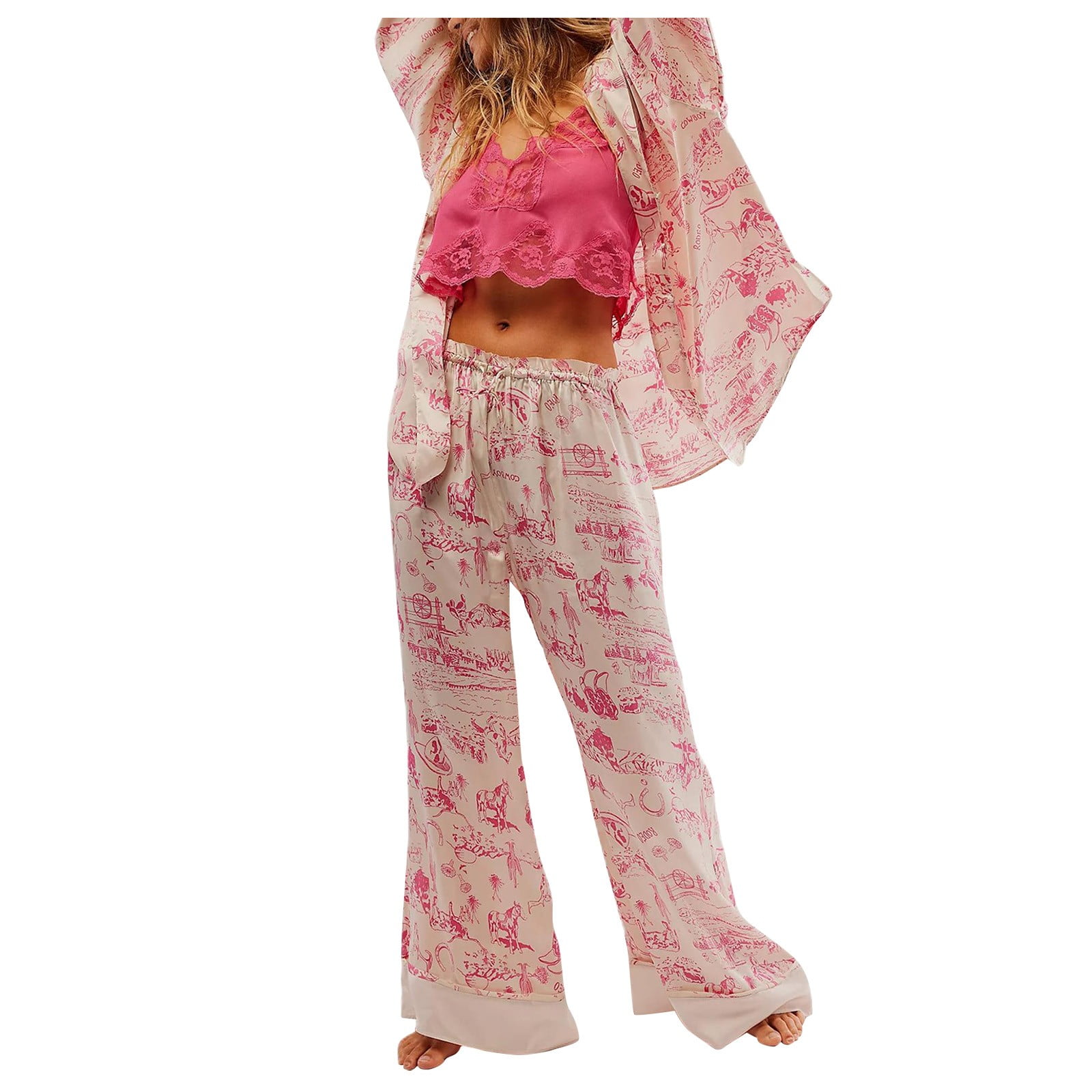Click here for Wcjm Silk Satin Pajamas Set For Women 2 Piece Flor... prices