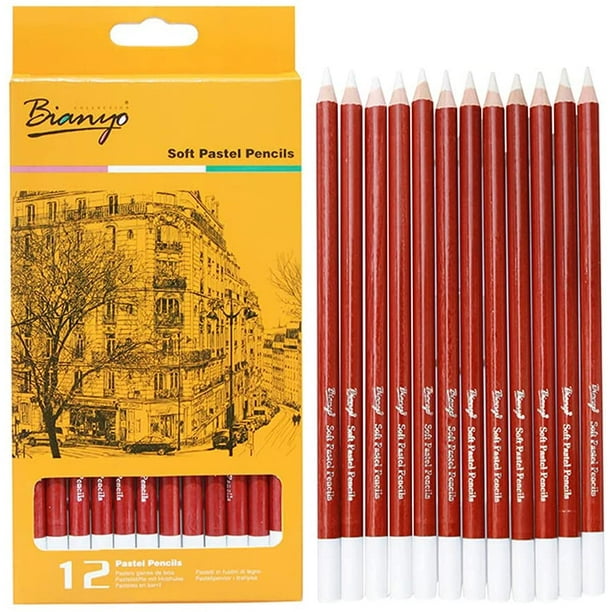 12 Pieces Artists Sketching Soft Pastel Pencils 4MM Core White ...
