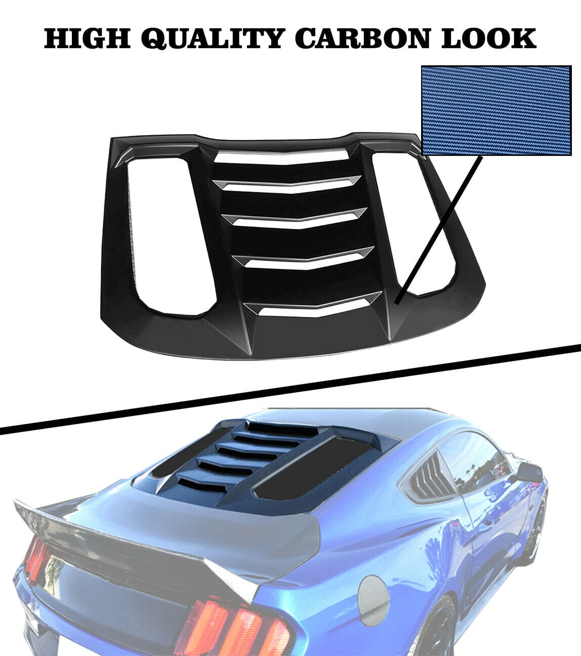 Fits 15-20 Mustang IMD V2 Style Rear Window Louver Cover- Carbon Look ...