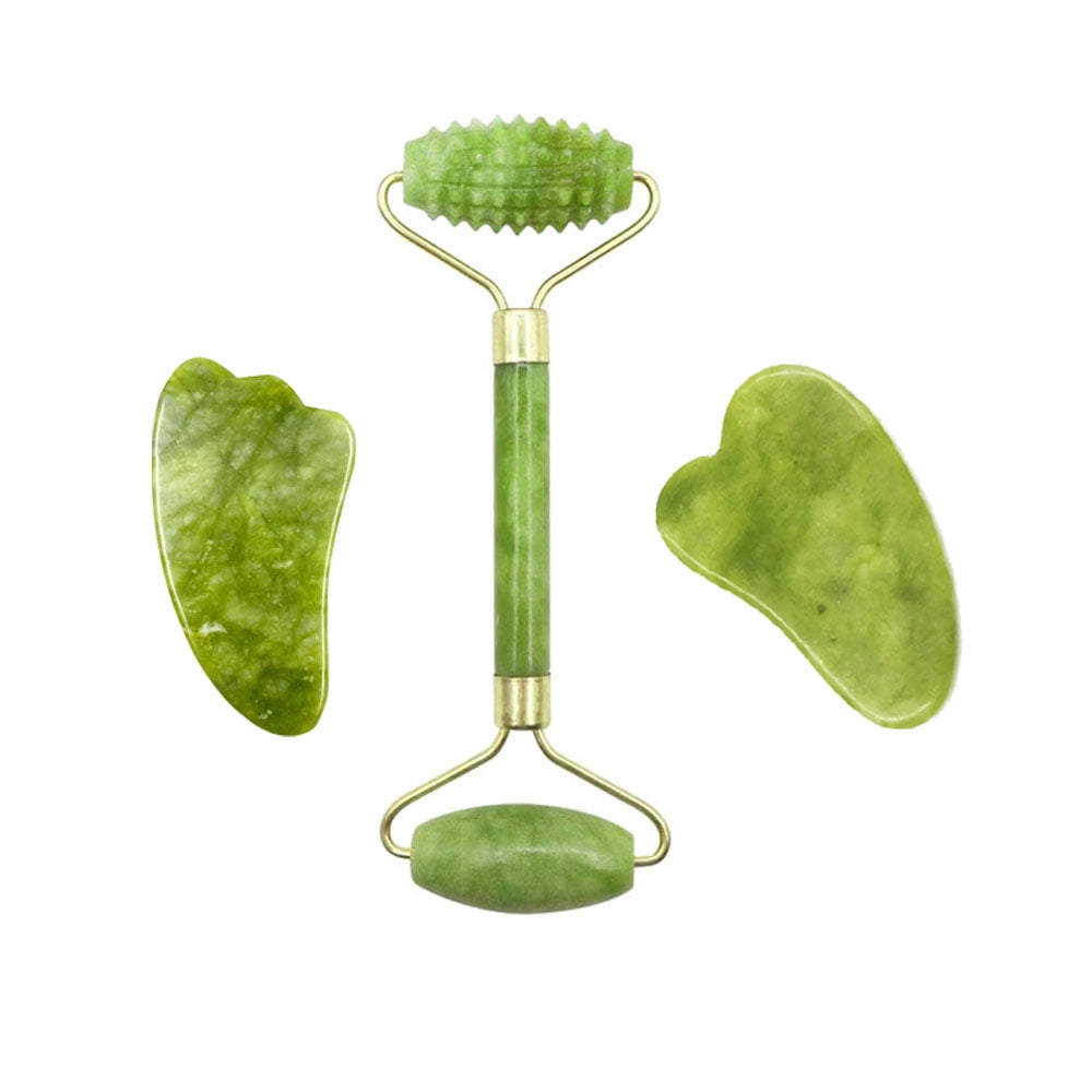 Juego de 3 piezas para cuidado facial: Rodillo de jade y 2 placas de ...