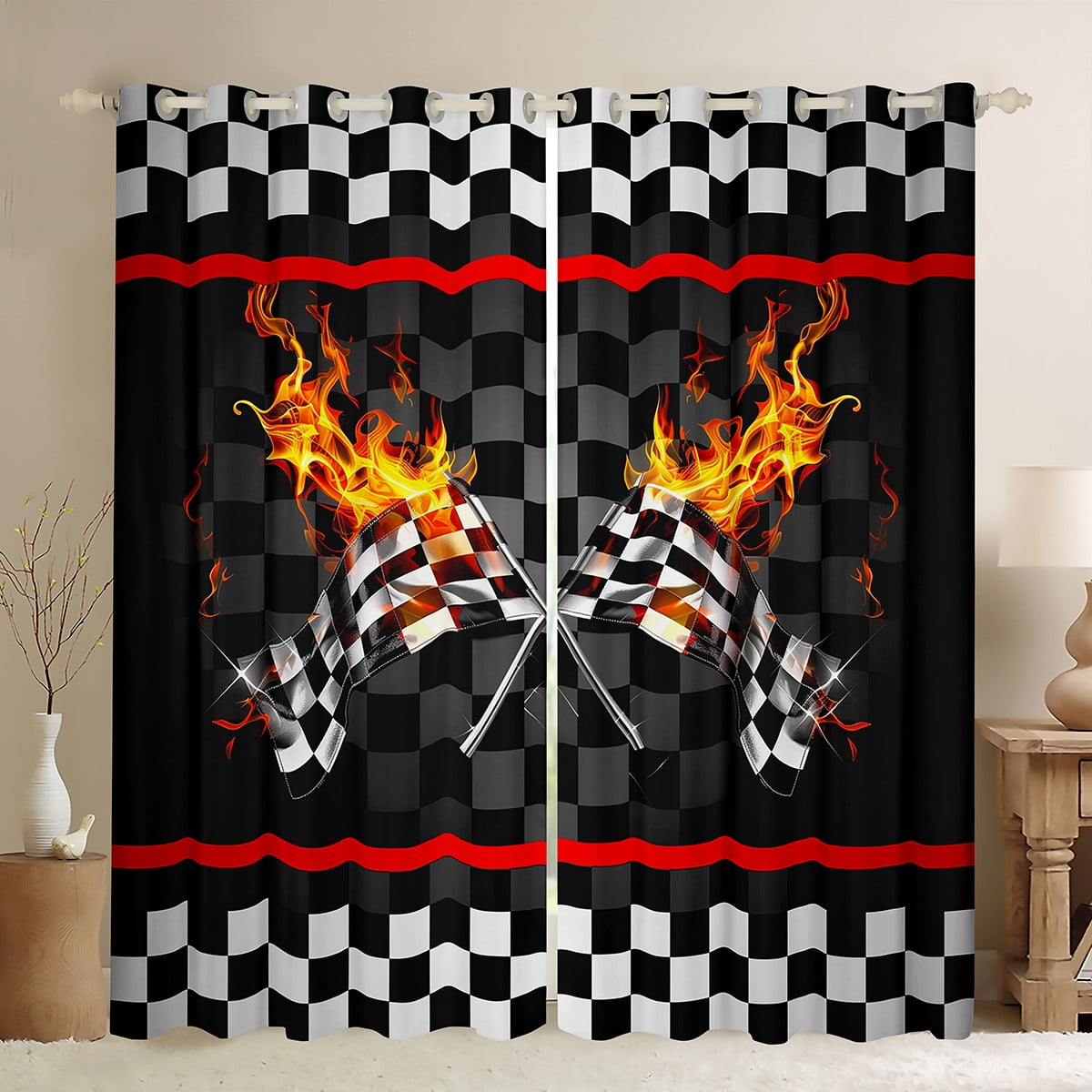 Click here for Erosebridal Checkered Flag Curtains Pack Of 2 (42x... prices