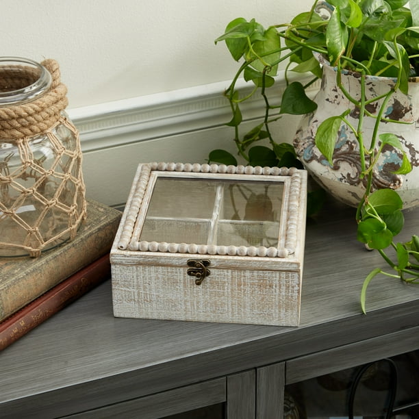 DecMode White Wood Box with Clear Glass Lid - Walmart.com