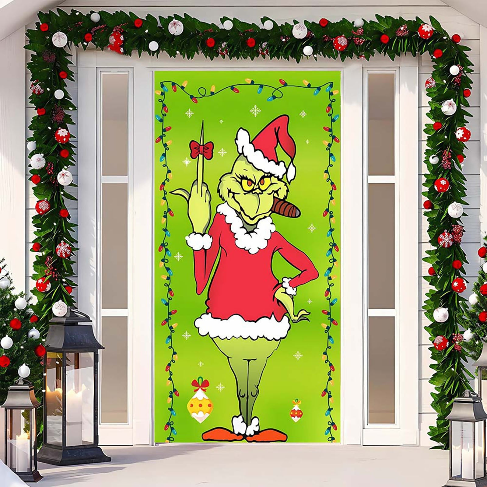 Decoración de puerta de entrada de Grinch Puerta de Navidad Ancho de ...