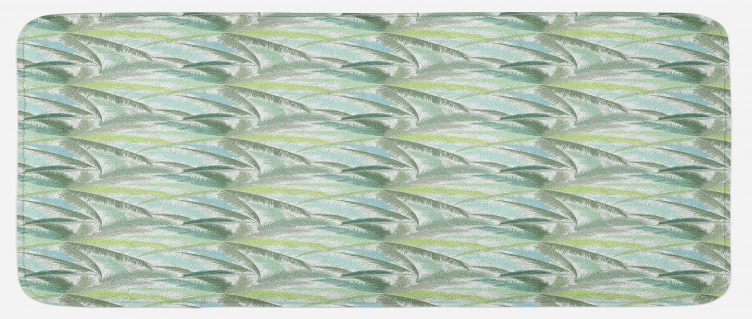 Palm Tree Kitchen Mat, Leafy Branches in Shades of Green Tropical ...