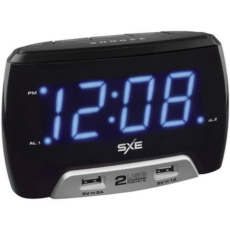SXE RA50783 Digital Alarm Clock with 2 USB Fast Charging Ports, Blue ...