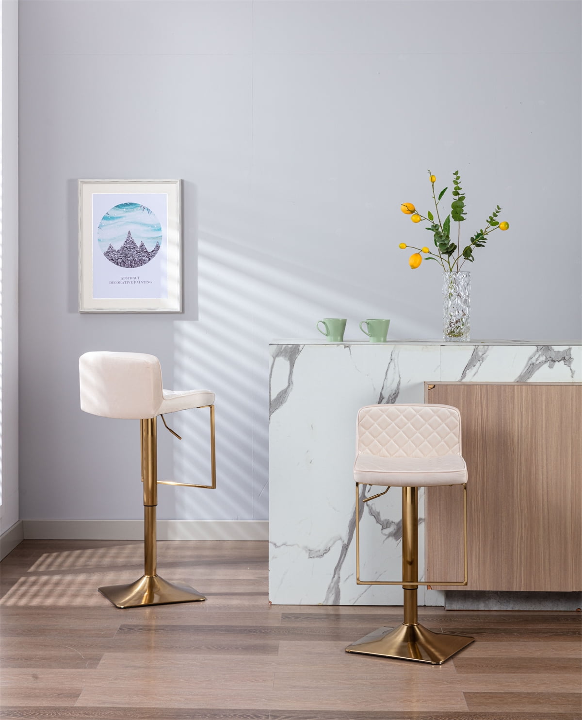 JINS&VICO Swivel Bar Stools, Velvet Upholstered Barstool Chairs with ...