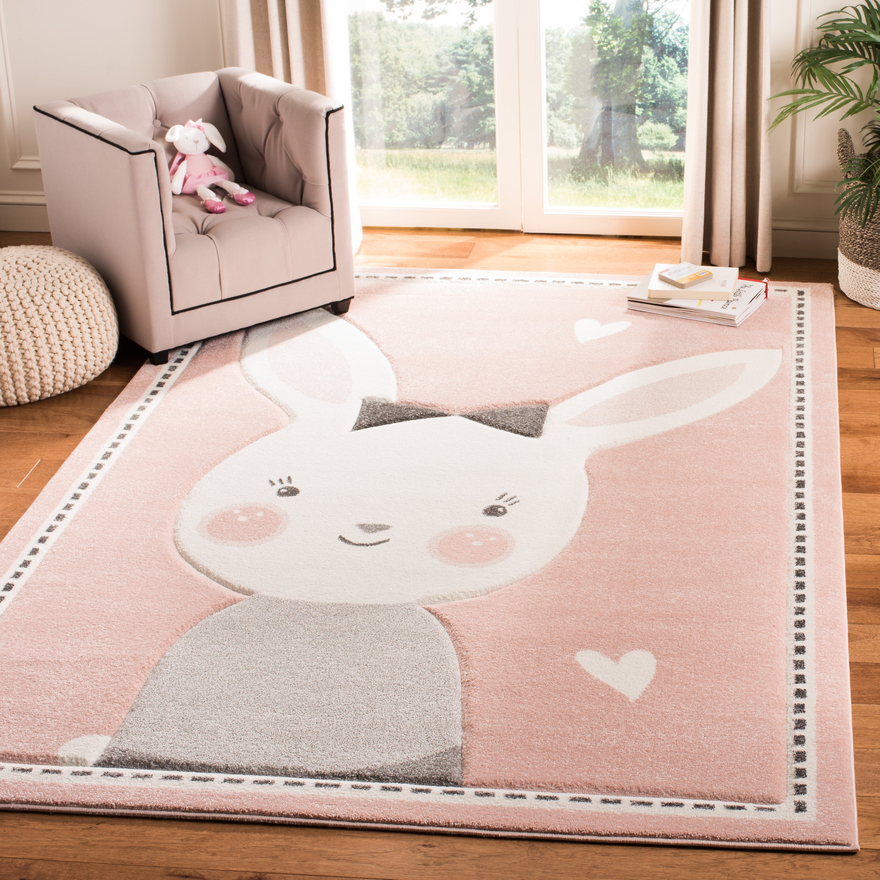 SAFAVIEH Carousel Kids Clark Shy Bunny Area Rug, Pink/Ivory, 8' x 8 ...