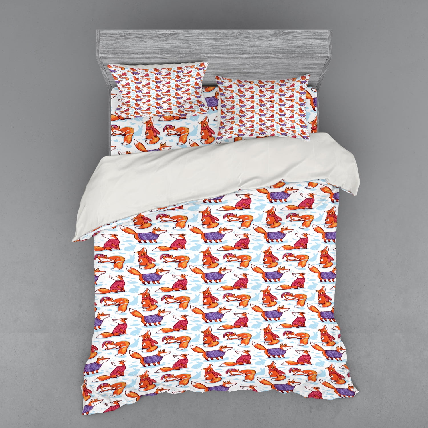 Ambesonne Fox Bedding Set 4 Pcs, Animals in Winter Sweaters, Queen ...