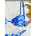 Blue Floral Print Bandeau Bikini Set With Gold-Tone Clasp For Women ...