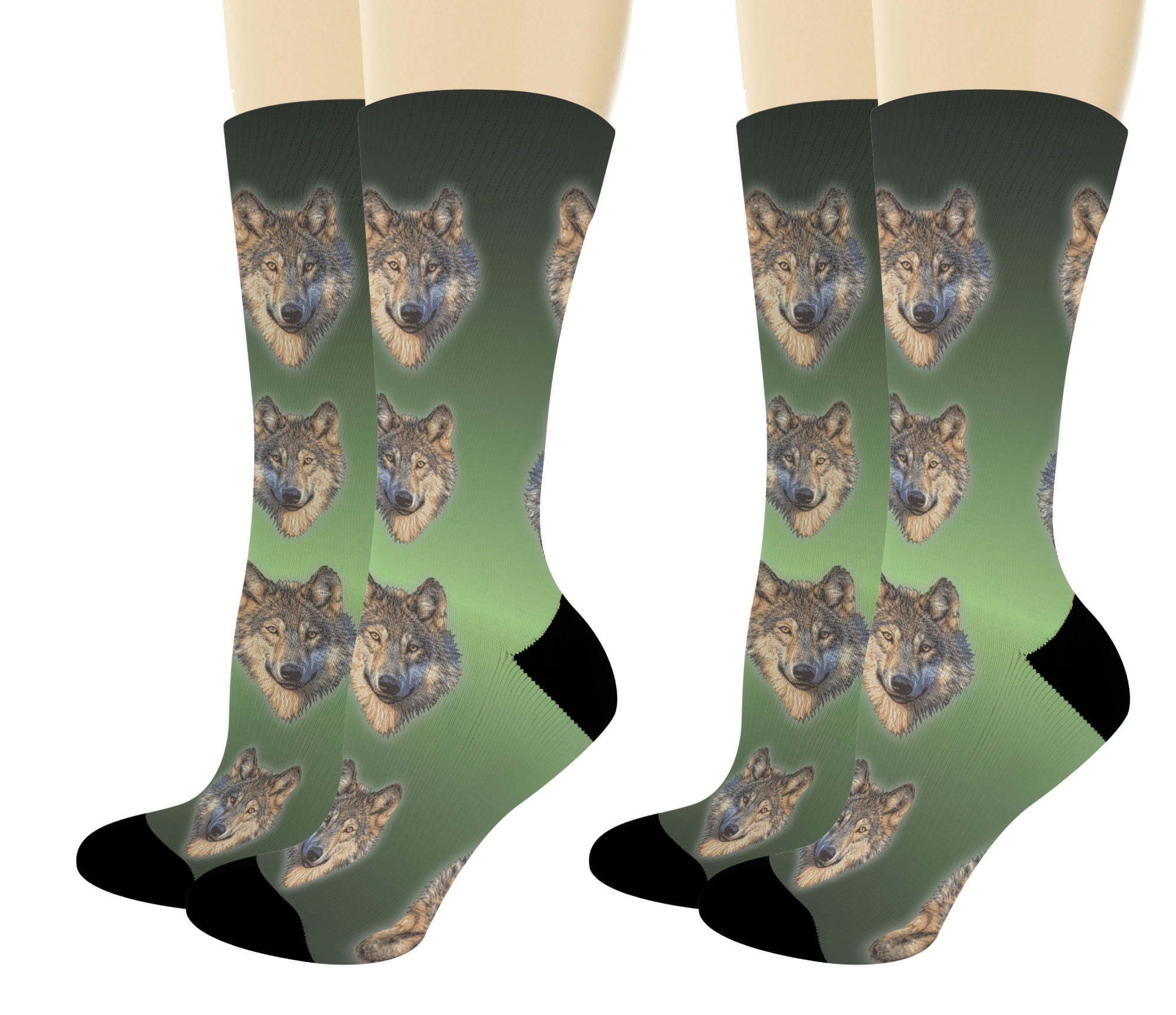 ThisWear Wolf Presents Gray Wolf Socks with Wolf Face Wolfs Socks Gift Set 2-Pair Novelty Crew ...
