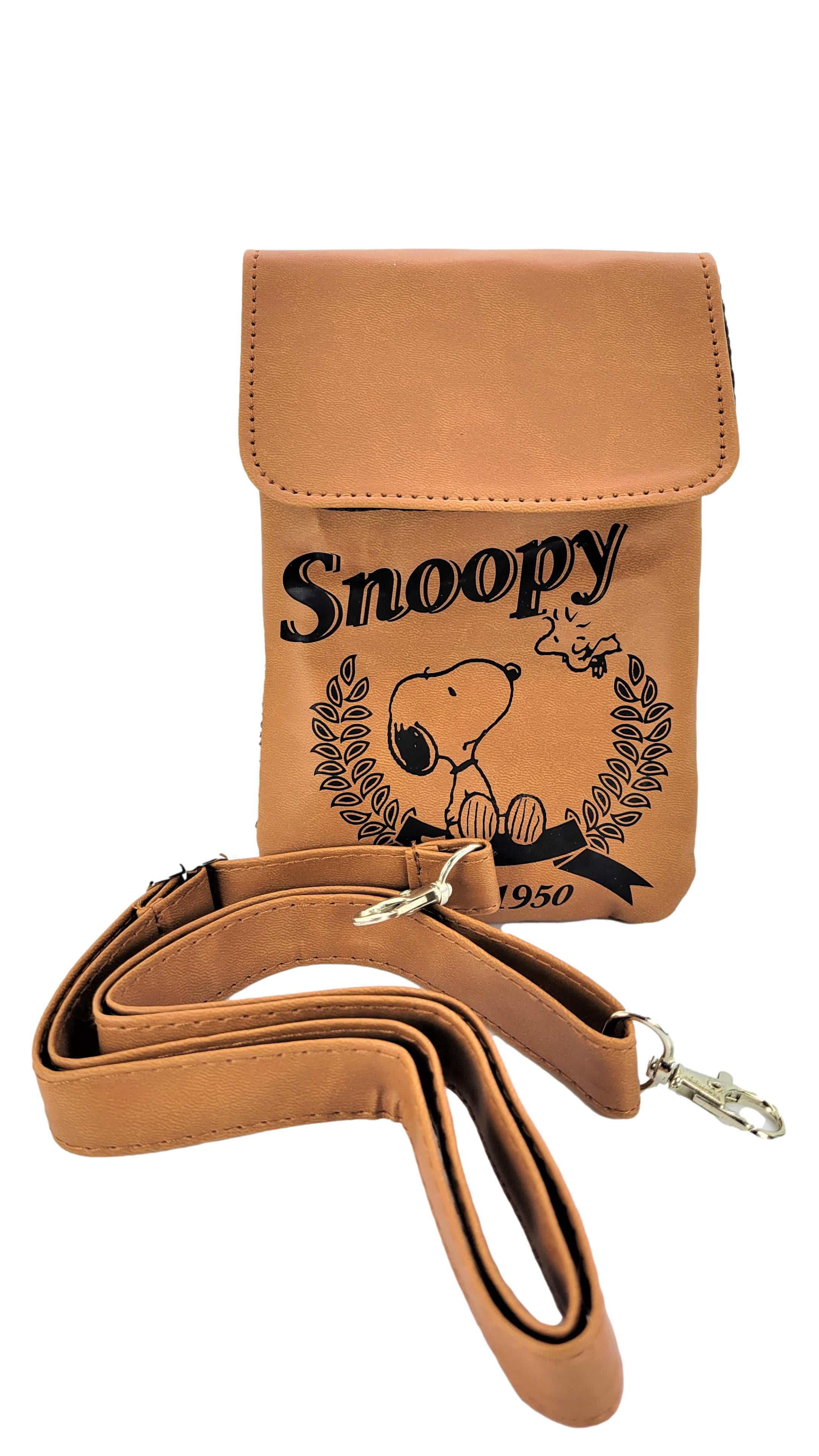 Snoopy Smartphone/Passport Traveling Shoulder/Neck Leather Pouch (Brown ...