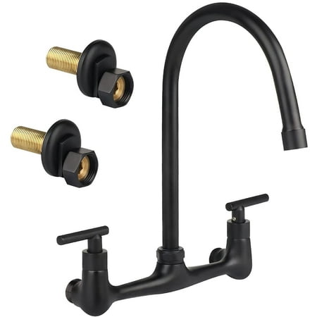 Matte Black Commercial Wall Mount Kitchen Faucet 8 inch Center ...