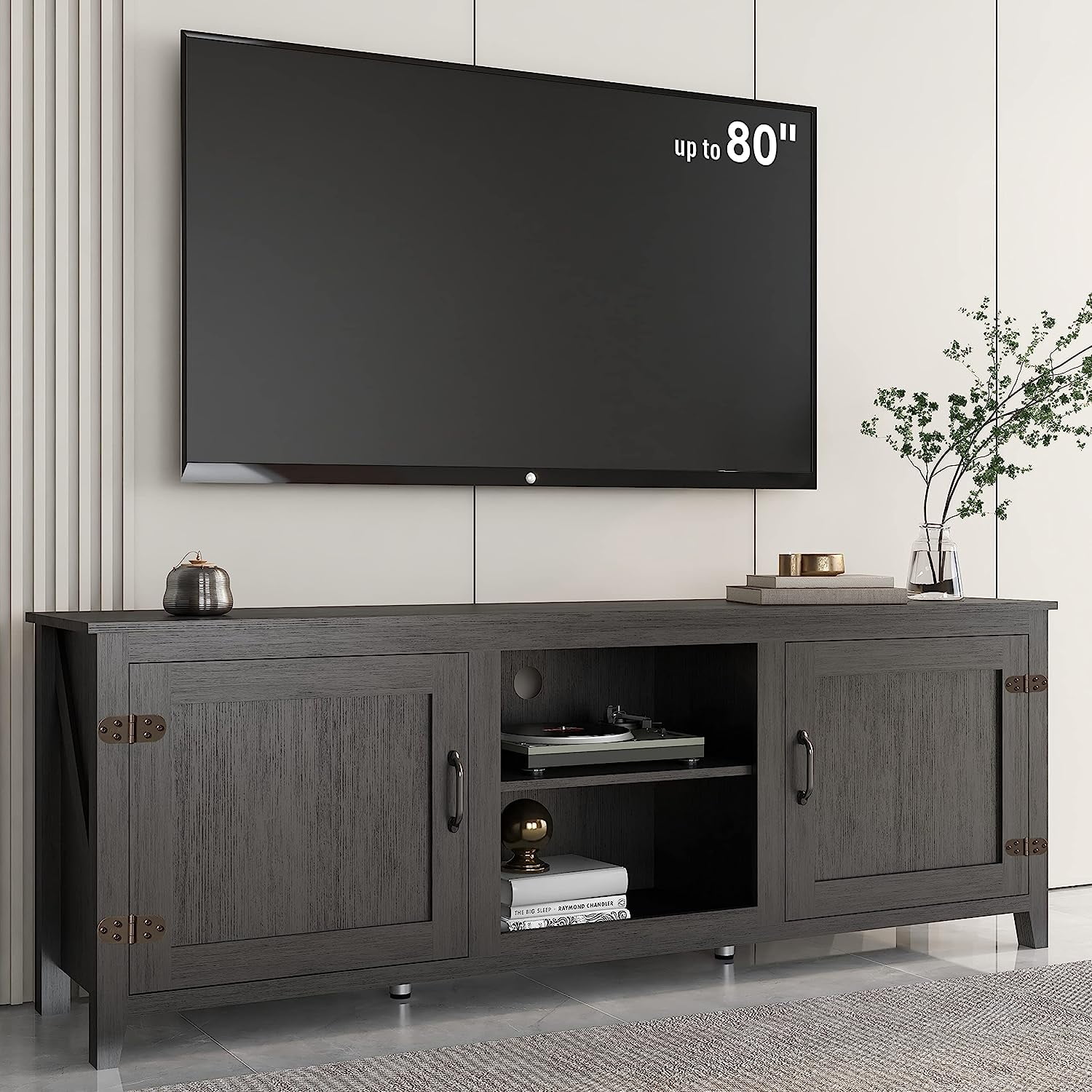 TV Stand for 80 75 70 inch TV, Large Television Stands with Barn Door ...