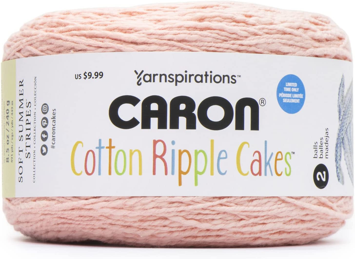 Caron Cotton Ripple Cakes Blush Knitting & Crochet Yarn - Walmart.com