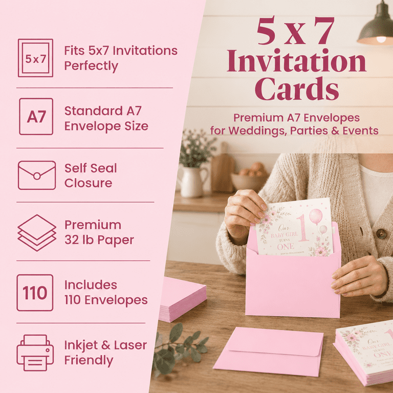 Pink 110 - Single Pack 5x7 Invitation Envelopes for Weddings Graduation ...