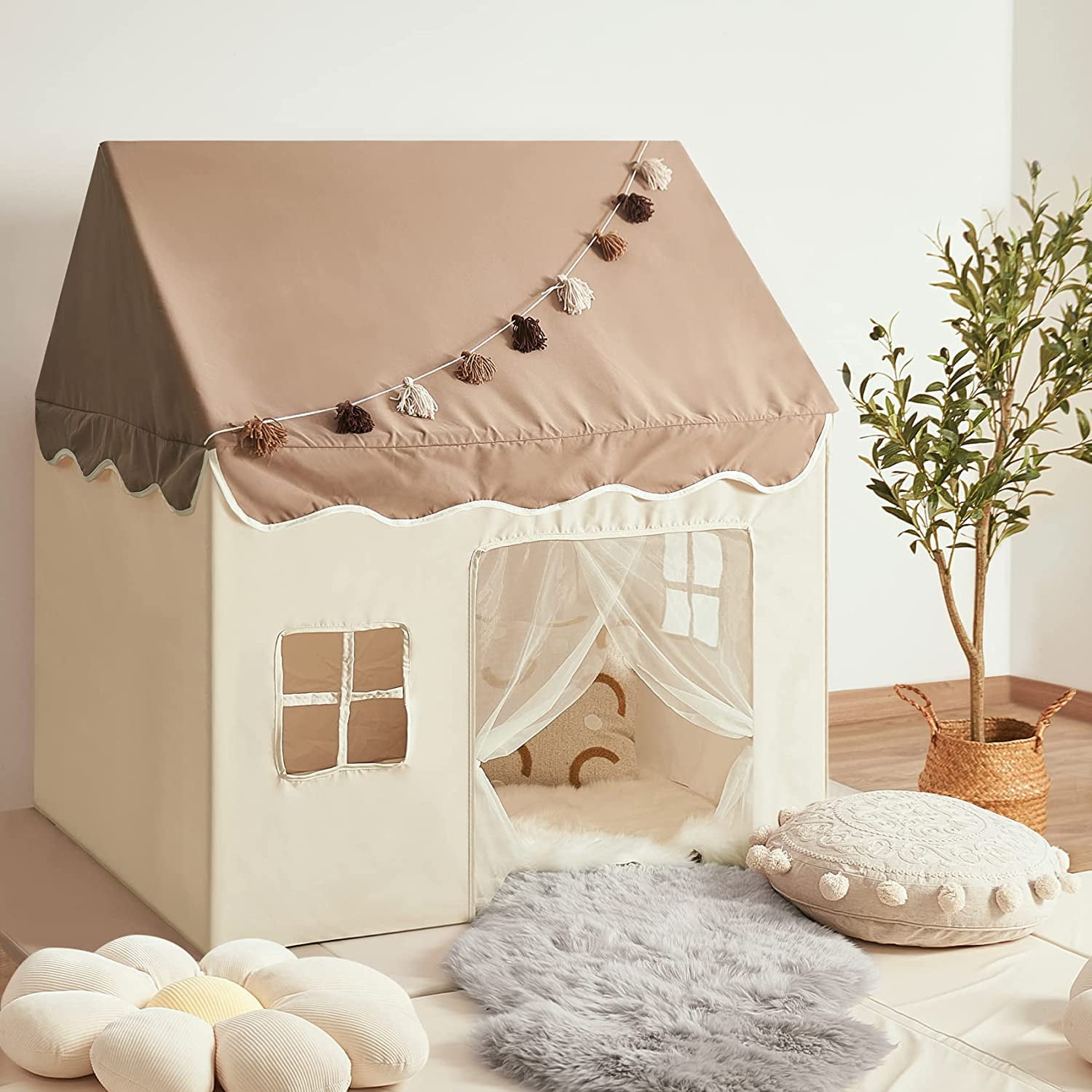 Play Tent with Mat, Star Light Large Kids Playhouse with Windows Easy ...