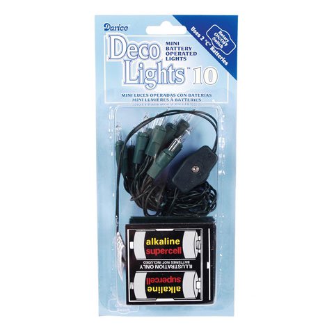 DecoLights Light Set with Battery Pack - 10 Clear Bulbs - Green Cord ...