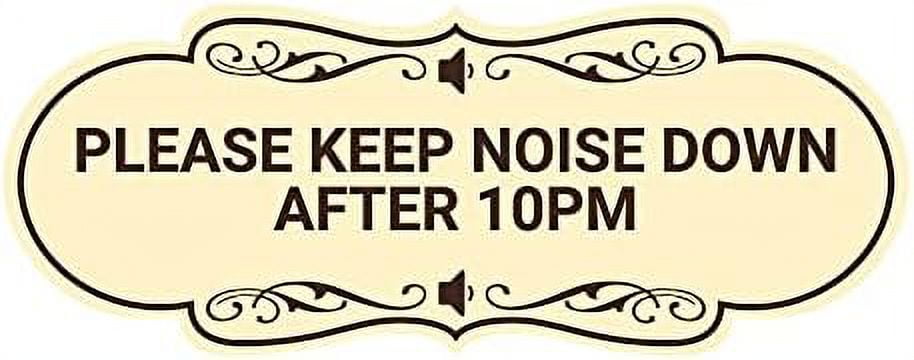 Designer Please Keep Noise Down After 10Pm Sign (Ivory/Dark Brown ...