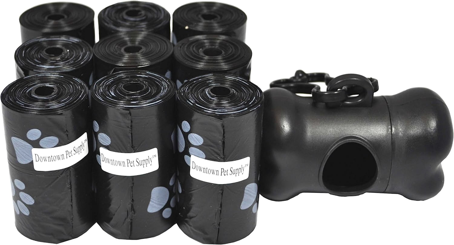 Downtown Pet Supply Dog Poop Bags with Free Poop Bag Holder, Black Paw ...