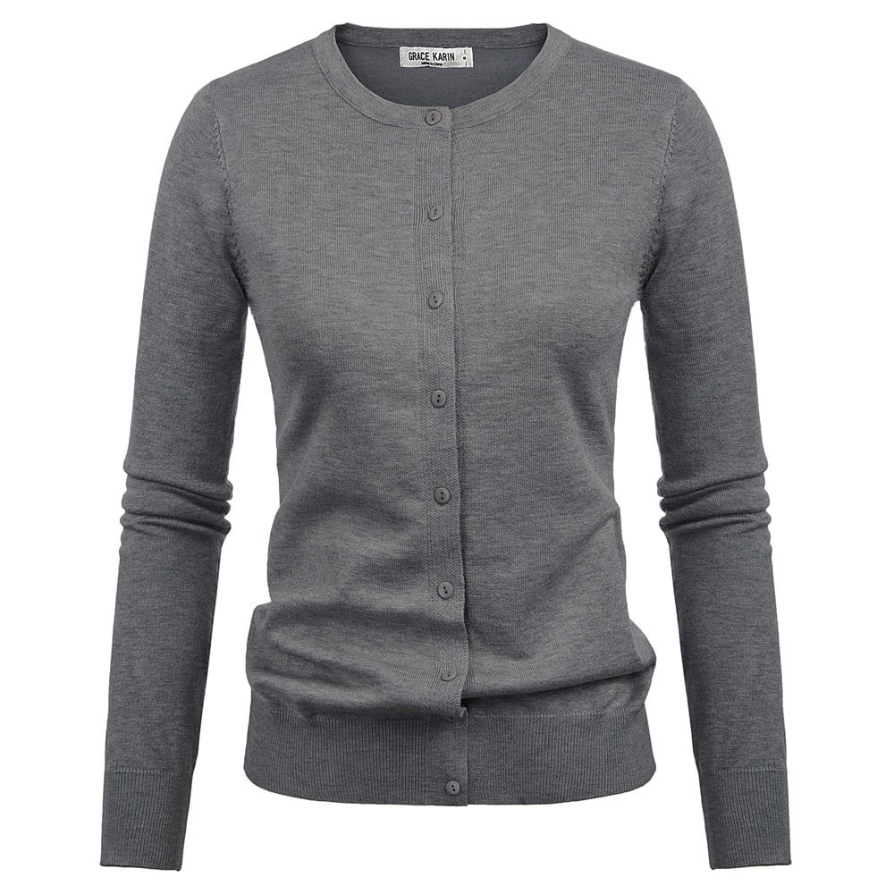 Grace Karin Classic Womens Long Sleeve Button Down Crew Neck Sweater
