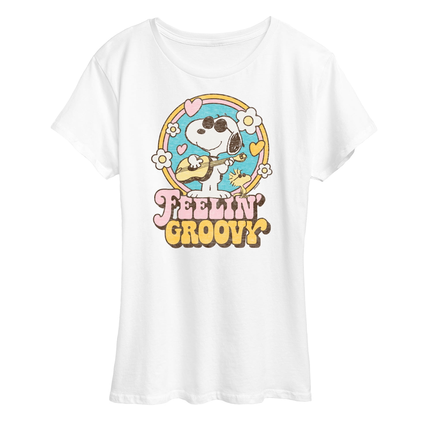 Peanuts - Feelin Groovy Snoopy And Woodstock - Women's Short Sleeve Graphic T-Shirt - Walmart.com
