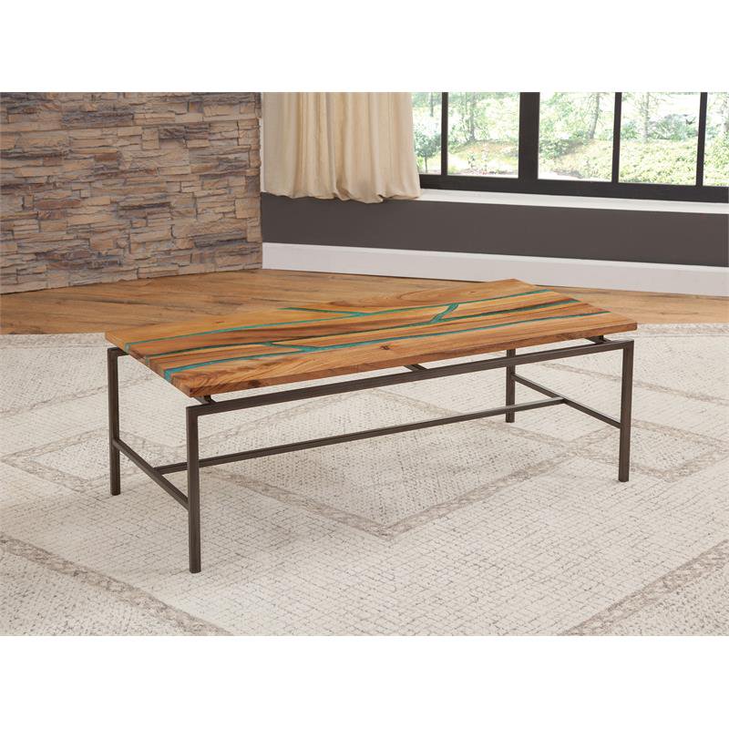 Tamra Natural Wood with Emerald Green Inlay Cocktail Table - Walmart ...