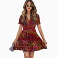 Mola De Panama Bird Flower Women Dress V-Neck Short Sleeve Flowy Swing ...