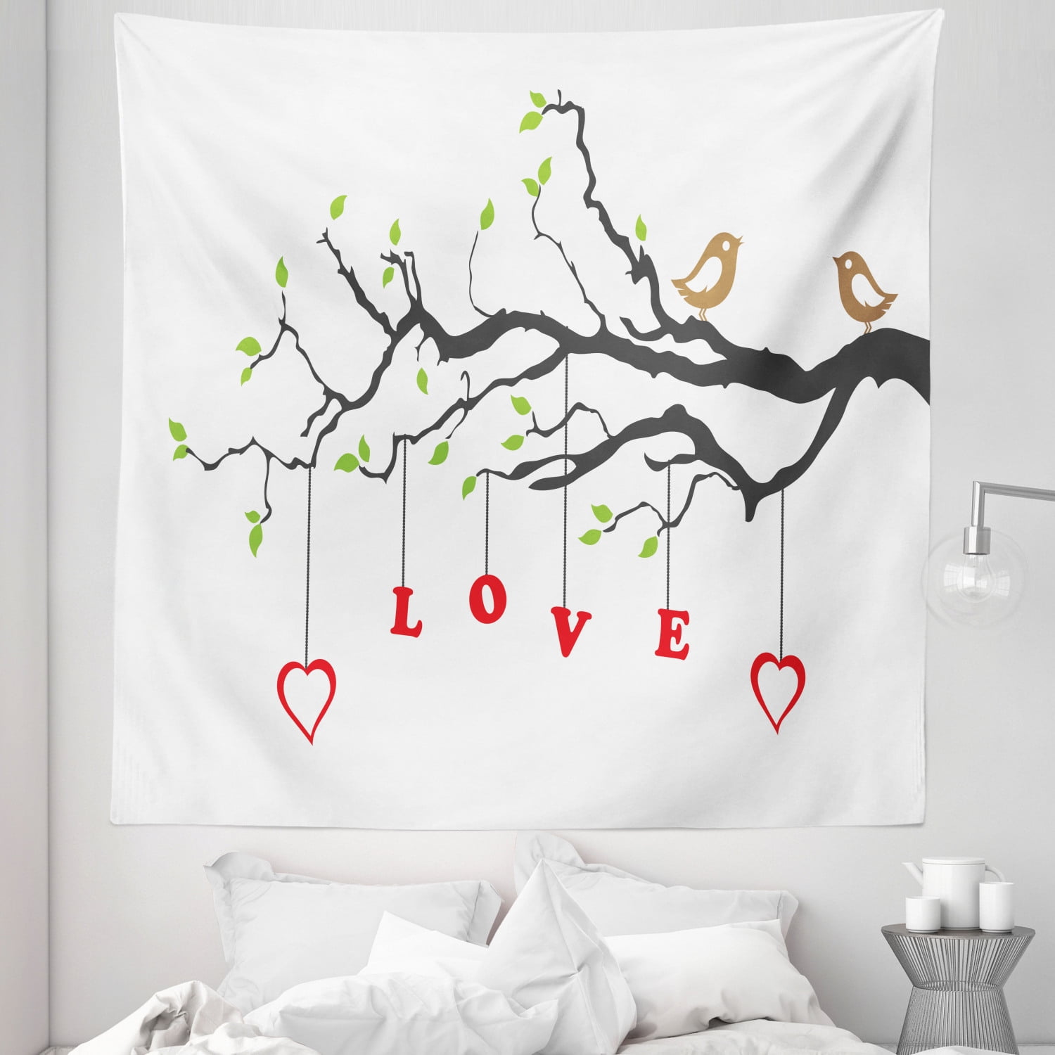 Love Tapestry, 2 Birds Sitting on a Branch Affection Adoration ...