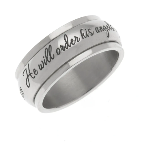 8mm Stainless Steel Women's Spinner Ring - For He Will Send His Angel ...