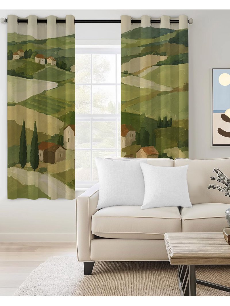 Green Country Blackout Curtains 63 Inches Length, Vintage Rustic Hills ...