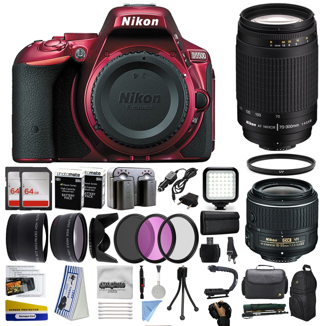 Nikon D5500 Red DSLR Digital Camera + 18-55mm VR II + 70-300mm f/4-5.6G ...