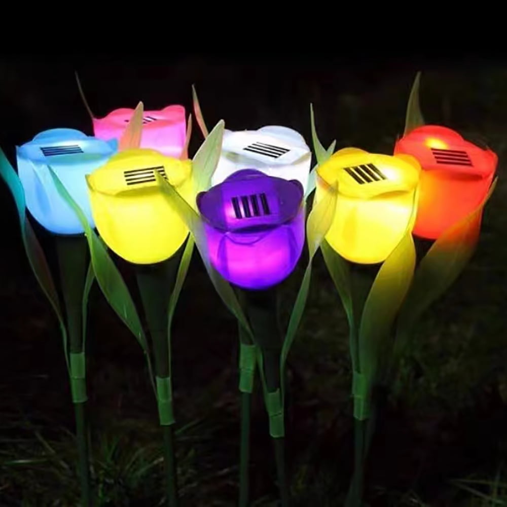 FIEWESEY 6Pcs Garden Tulip Flower Shape LED Solar Powered Lights ...