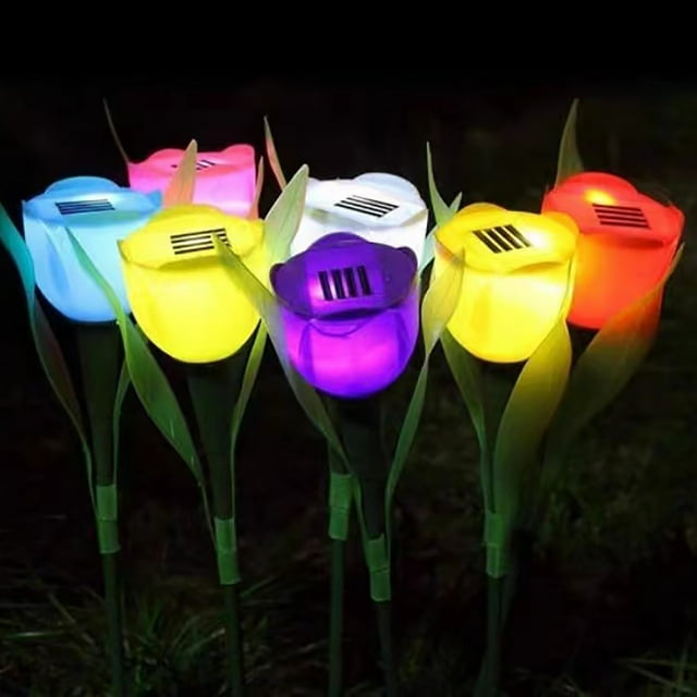 FIEWESEY 6Pcs Garden Tulip Flower Shape LED Solar Powered Lights ...
