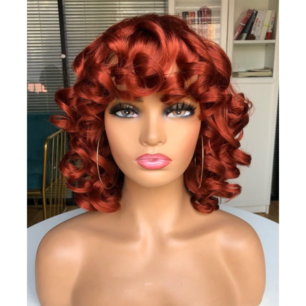 Annivia Short Curly Wig For Black Women With Bangs Big Bouncy Fluffy