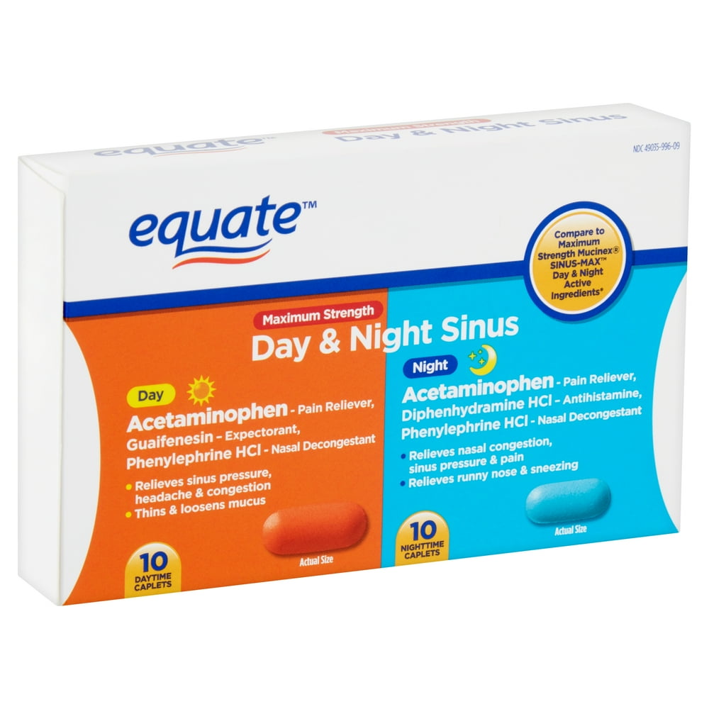 Equate Maximum Strength Day And Night Sinus Relief Caplets 20 Count