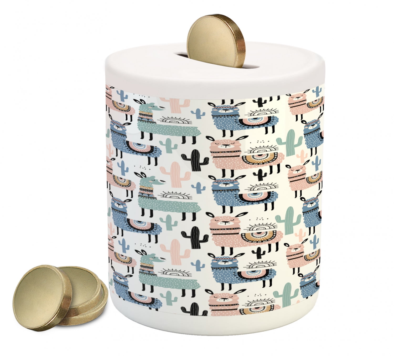 Llama Piggy Bank, Cartoon Style Hand Drawn South American Animals ...