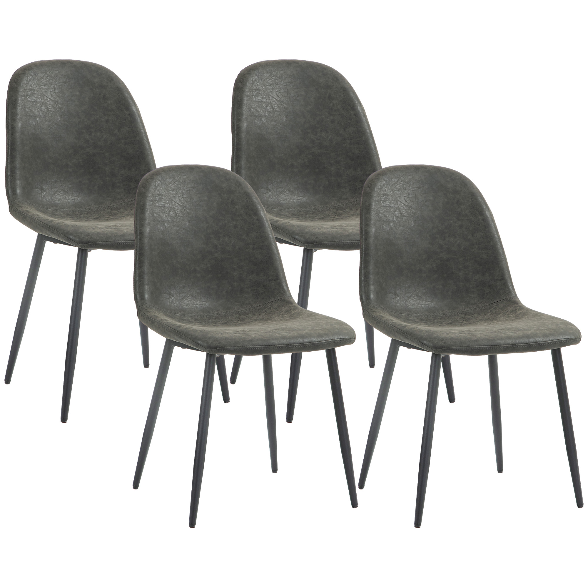 HOMCOM Retro Dining Chairs Set of 4 with PU Leather Upholstery, Steel ...