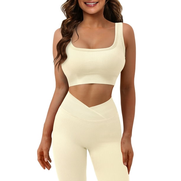 ONLYSHE Women 2 Piece Outfits Workout Set Slim Fit Gym Yoga Leggings With Tank Top Tracksuit ...