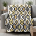 Abstract Art Fleece Throw Blanket Modern Diamond Patterns Yellow Grey ...