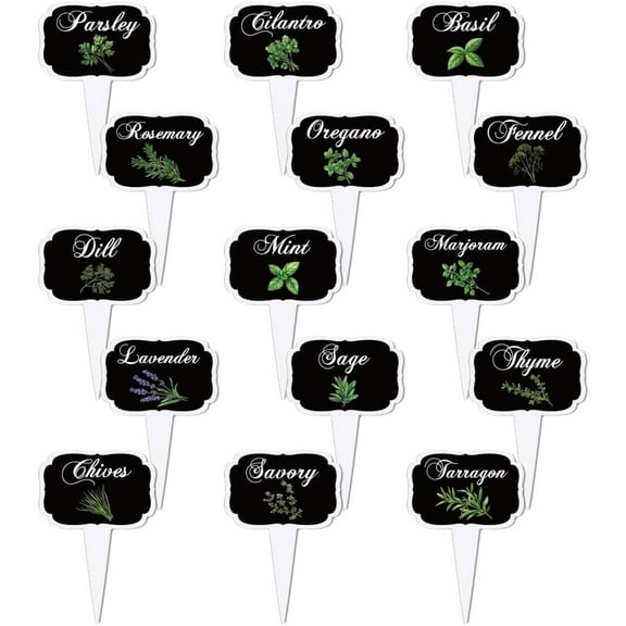 15 Pcs White T-Shaped Acrylic Plant Labels with Floral Border Herb ...