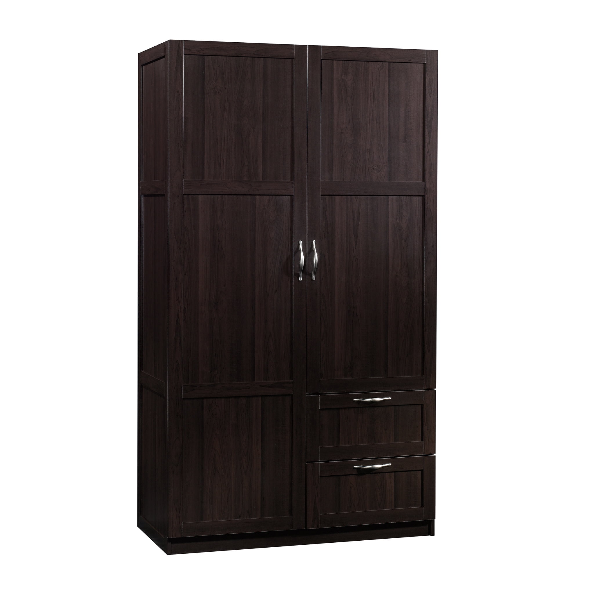 Sauder Tall Wood Wardrobe Closet Storage with Shelves Cinnamon Cherry Finish Walmart