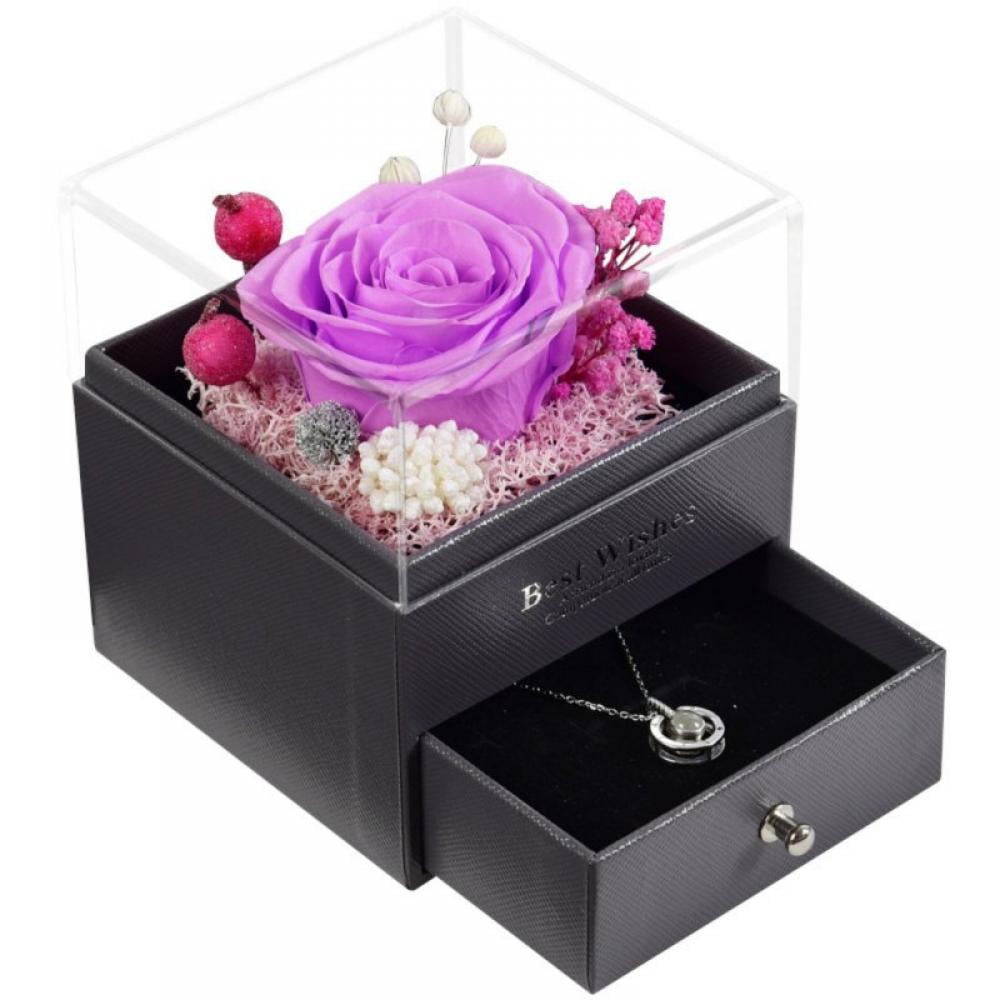 Preserved Real Rose Necklace Jewelry Gift Box, Handmade Eternal Flower ...