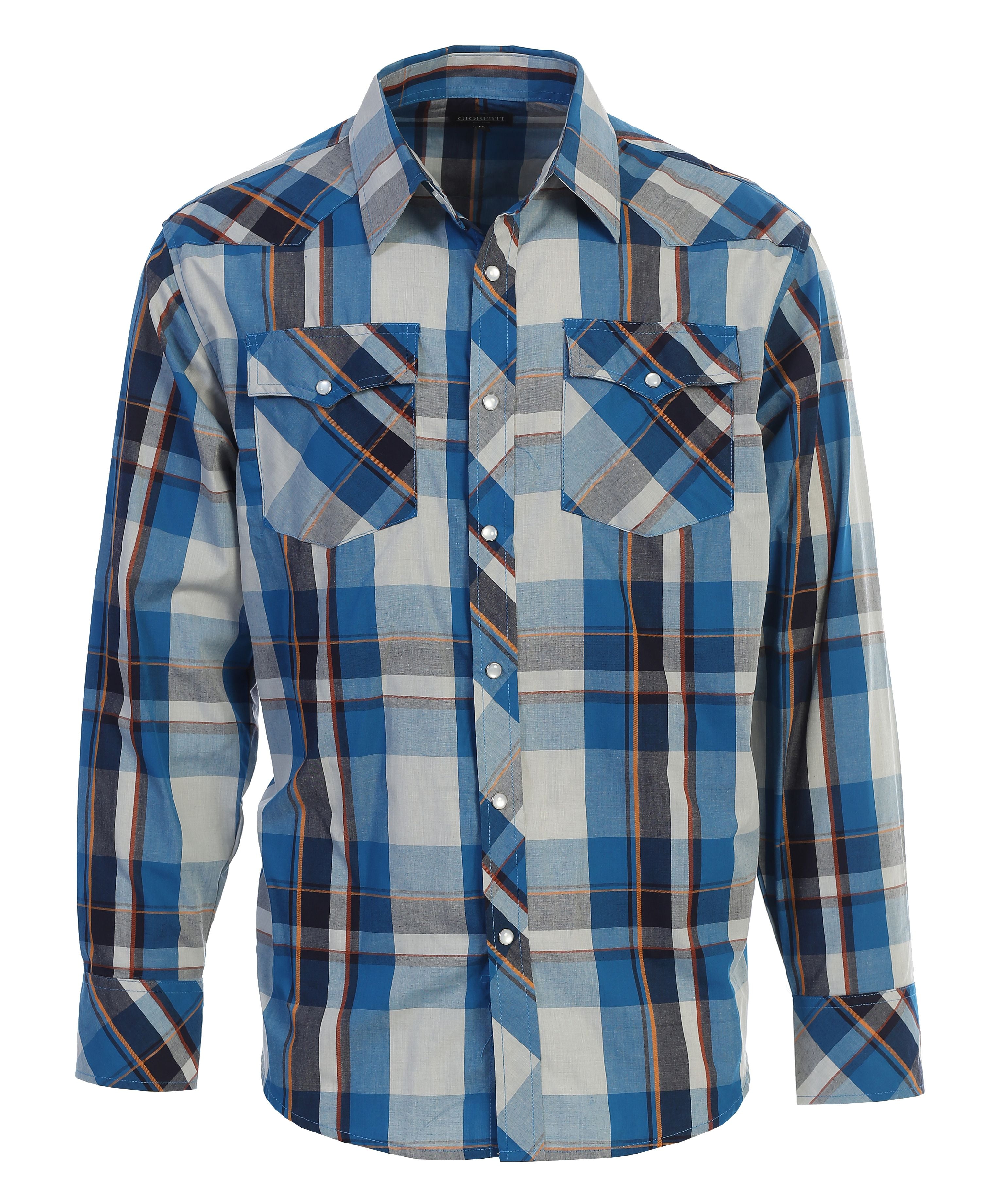 Gioberti Men's Western Plaid Long Sleeve Shirt with Pearl Snap ...