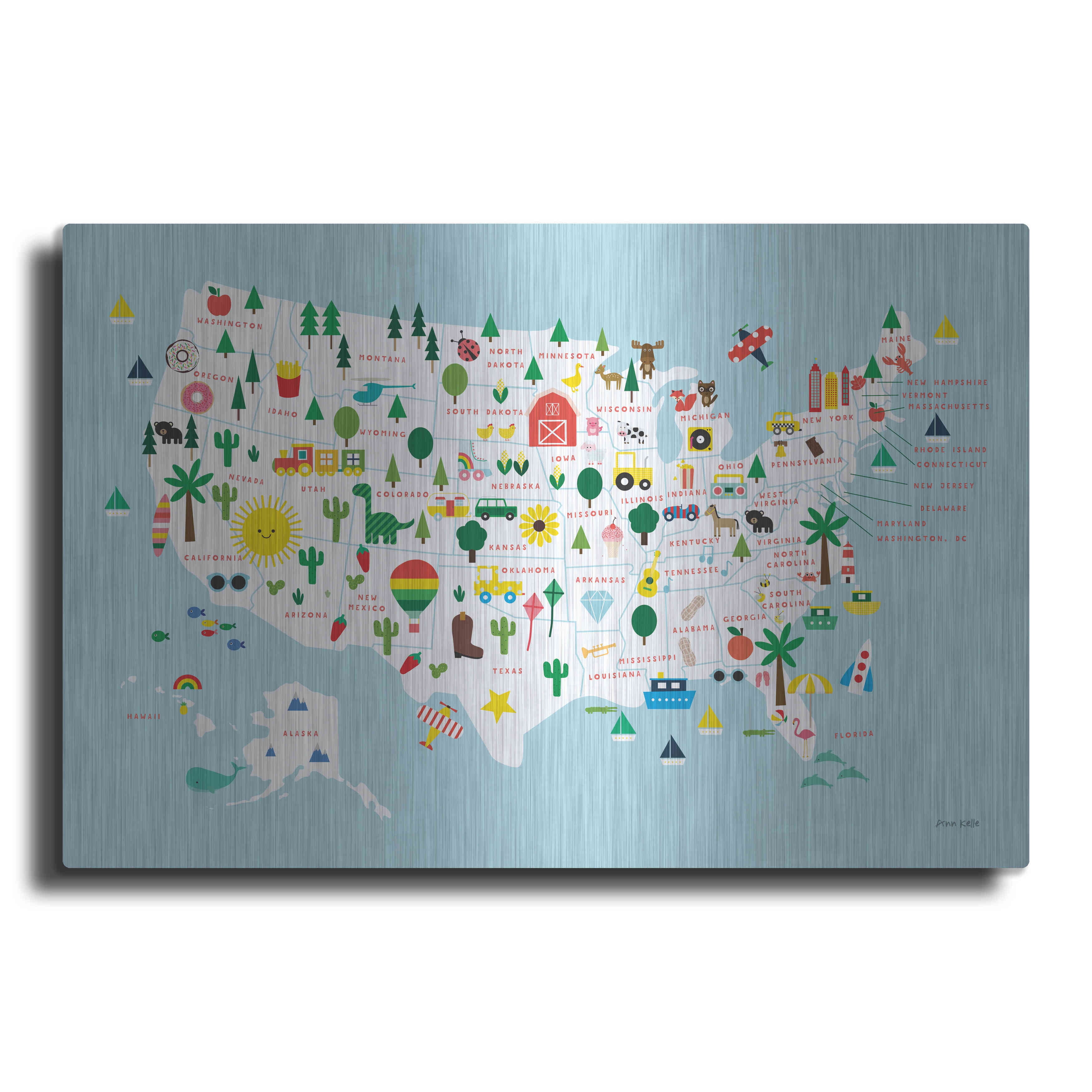 Luxe Metal Art 'Fun USA Map' by Ann Kelle Designs, Metal Wall Art, 36 ...