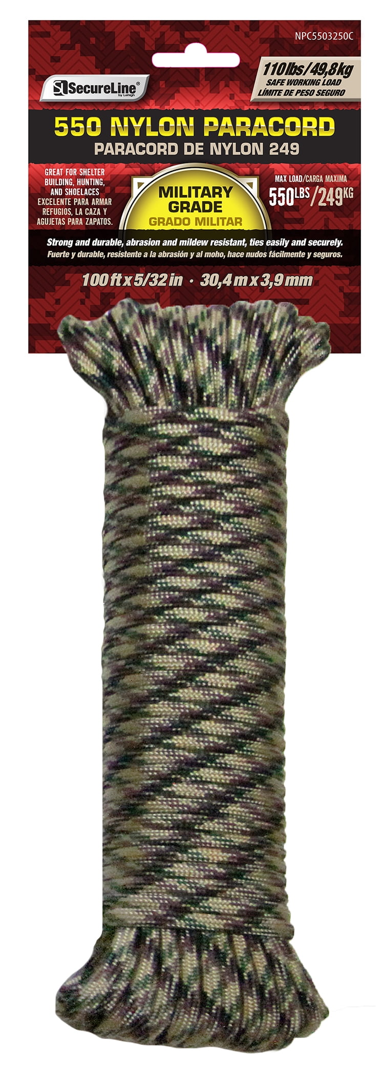 SecureLine 5/32 in. D X 50 ft. L Camouflage Braided Nylon Paracord ...