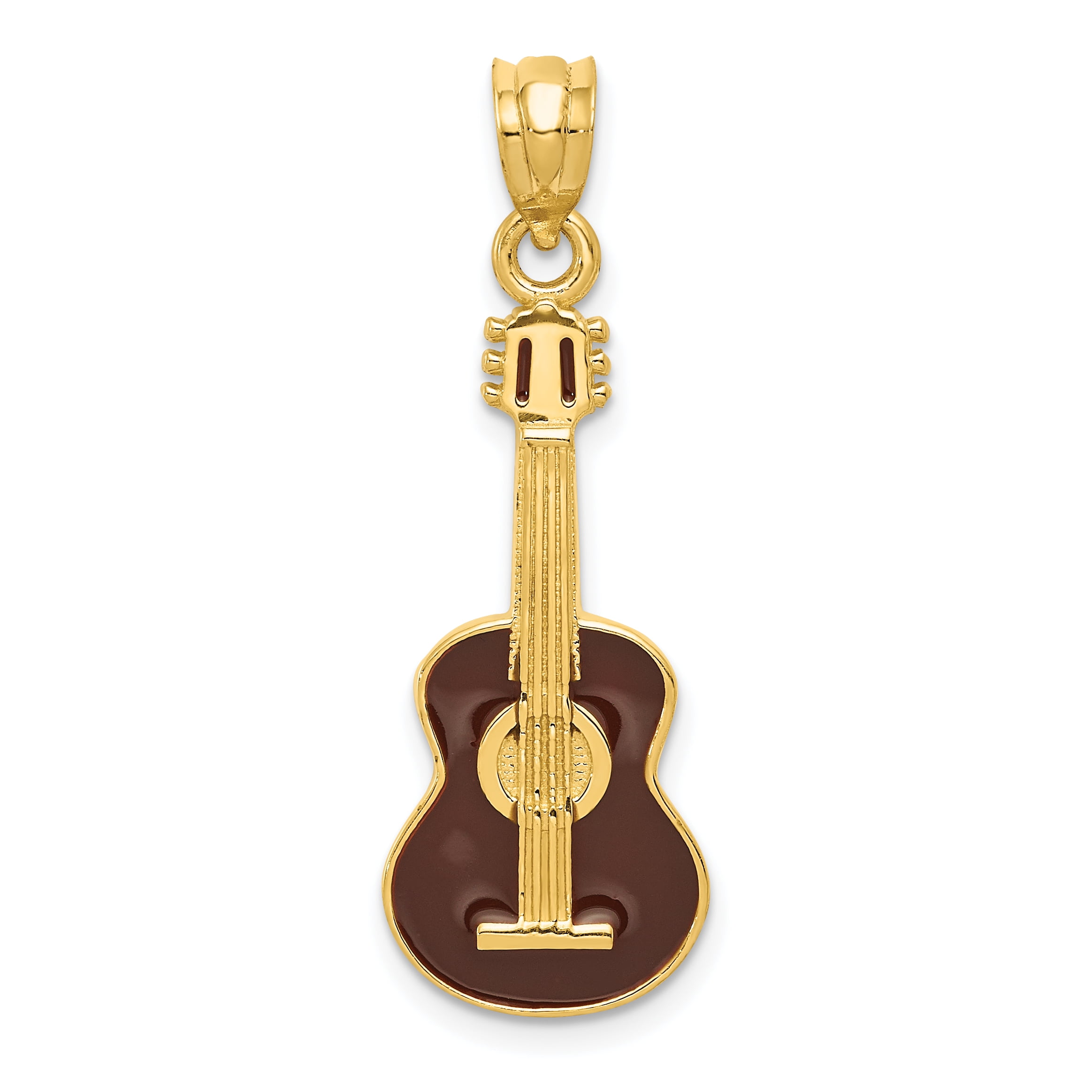 14k Yellow Gold Solid Enameled Guitar Charm Pendant - Walmart.com