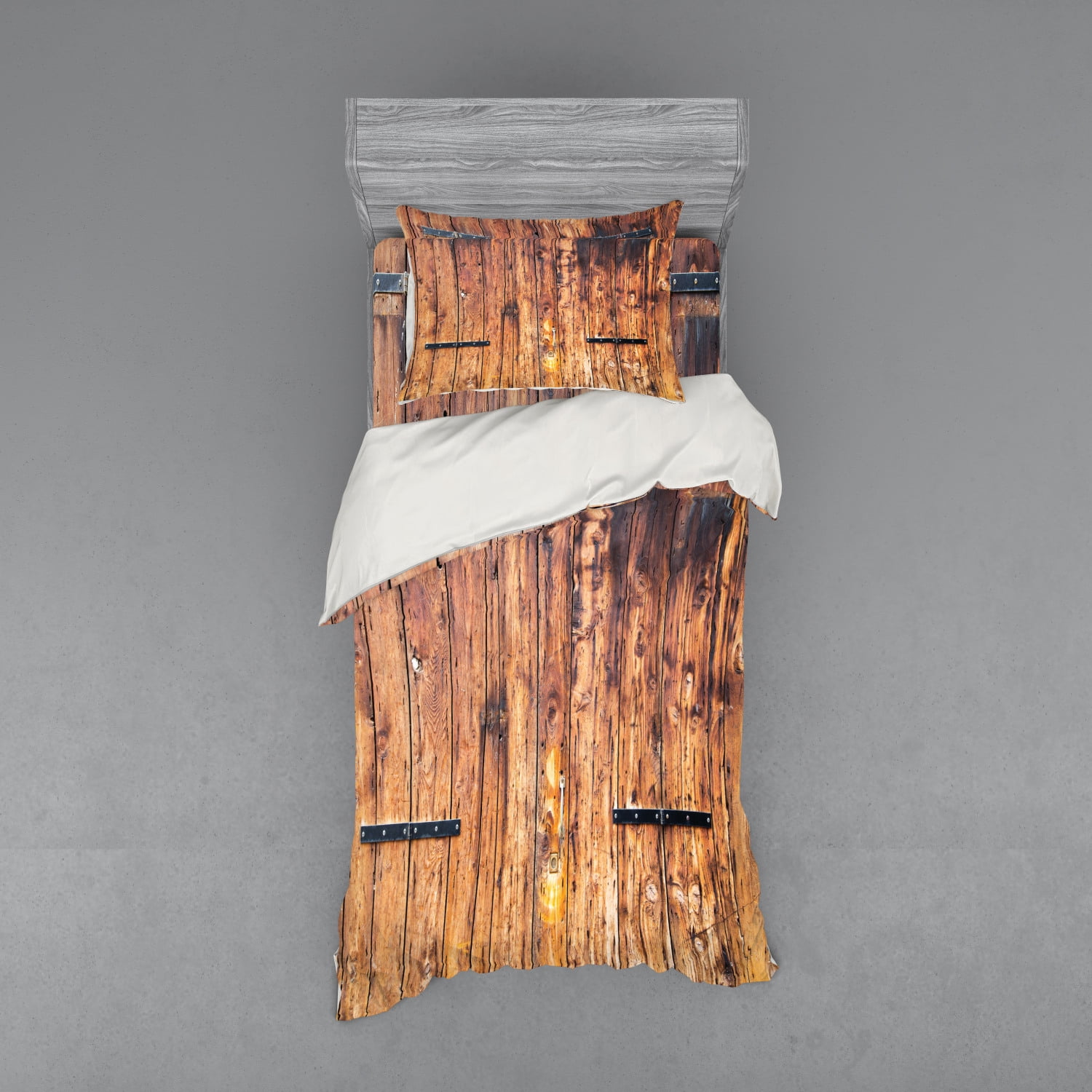 Ambesonne Antique Bedding Set 3 Pcs, Timber Planks in Pale Tones, Twin ...