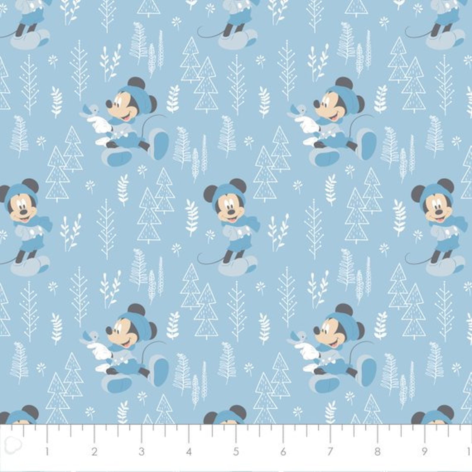 Disney Mickey Mouse Little Meadow Forest Light Blue 100% Cotton Fabric ...
